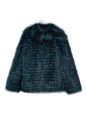 Pologeorgis Stripped Fox Fur Jacket In Teal - Autumn