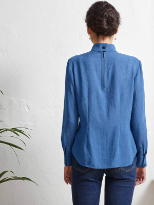 Cefinn Riley Funnel Neck Blouse - Cornflower Blue - Autumn