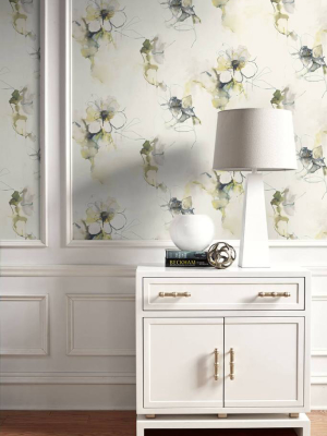 Burke Decor Anemone Watercolor Floral Wallpaper In Dark Ash And Canary ...