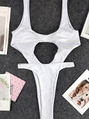 BikiniShe High Leg Cutout Belted Thong Monokini One Piece Swimsuit - Autumn