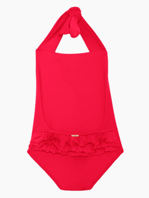 Bikini.com Layla Open Back One Piece Swimsuit (kids) - Cherry Red - Autumn
