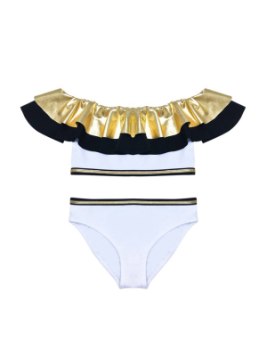 Me & Kay Kerria Metallic Ruffle Two Piece Bikini - Autumn