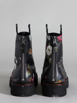 R13 Denim Single Stack Boot - Black Floral - Autumn